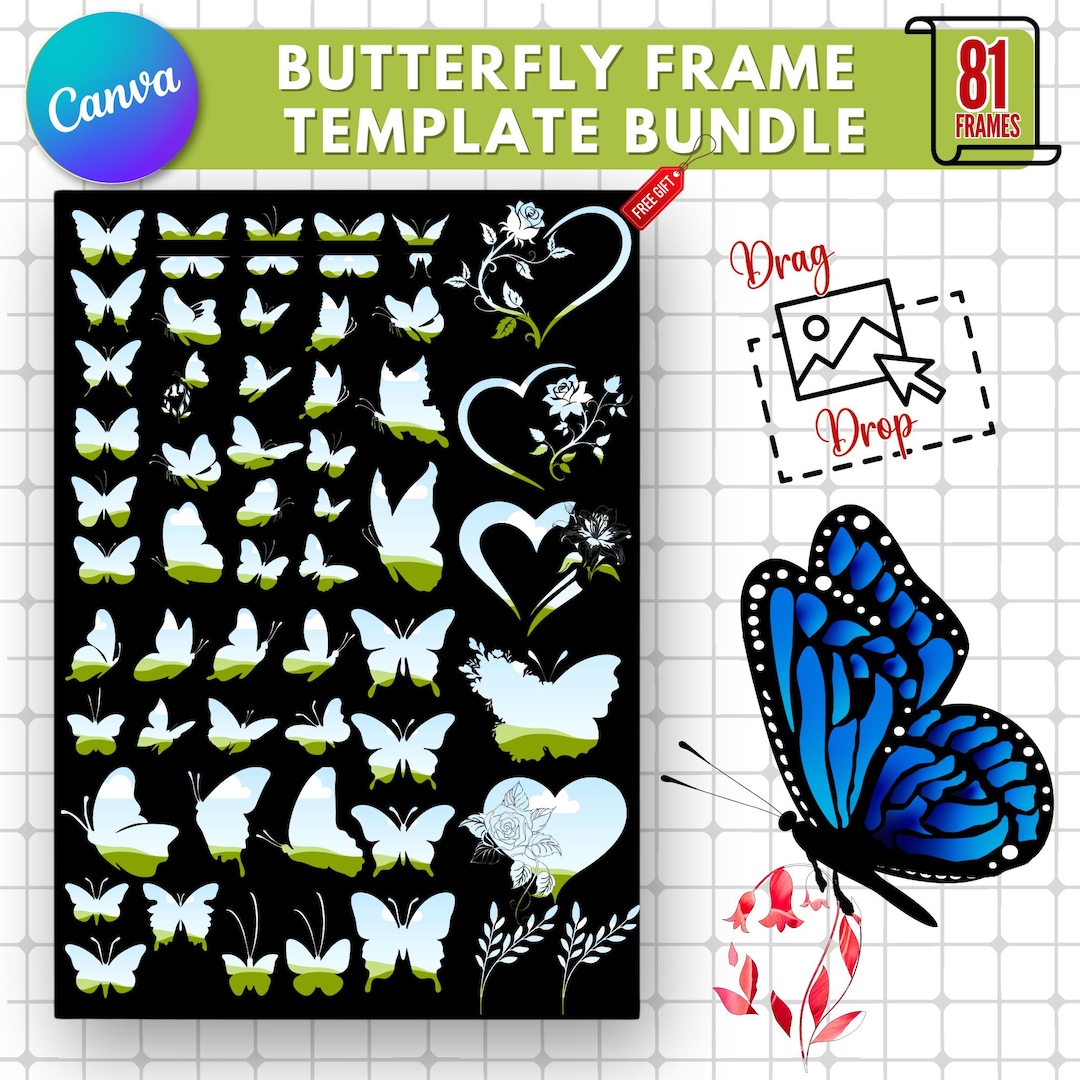 Butterfly Frame Template Bundle: DIY Sublimation Design (canva Editable ...