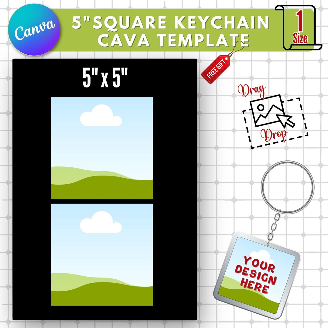 5" Square Keychain Template: Editable Canva Mockup (digital Download ...