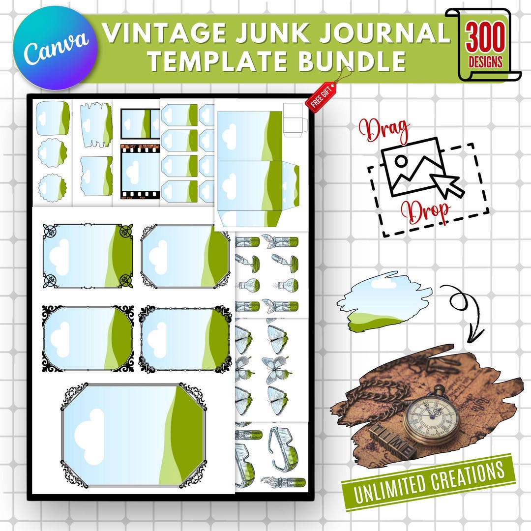 300 Vintage Junk Journal Canva Templates: DIY Ephemera (digital ...