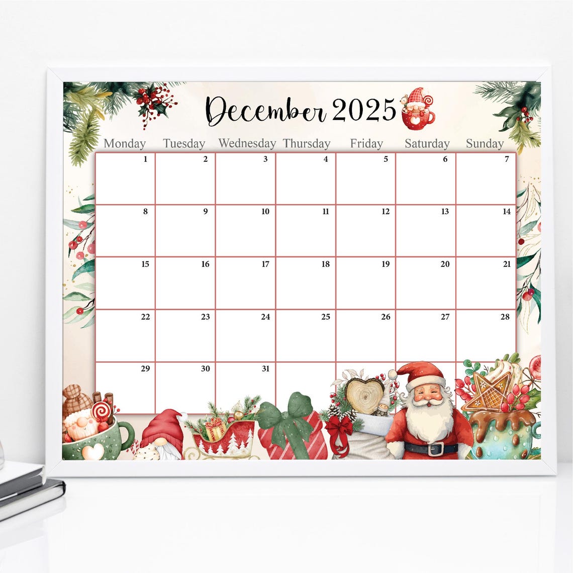 Editable December 2025 Calendar: Printable Monthly Planner (PDF) - Etsy