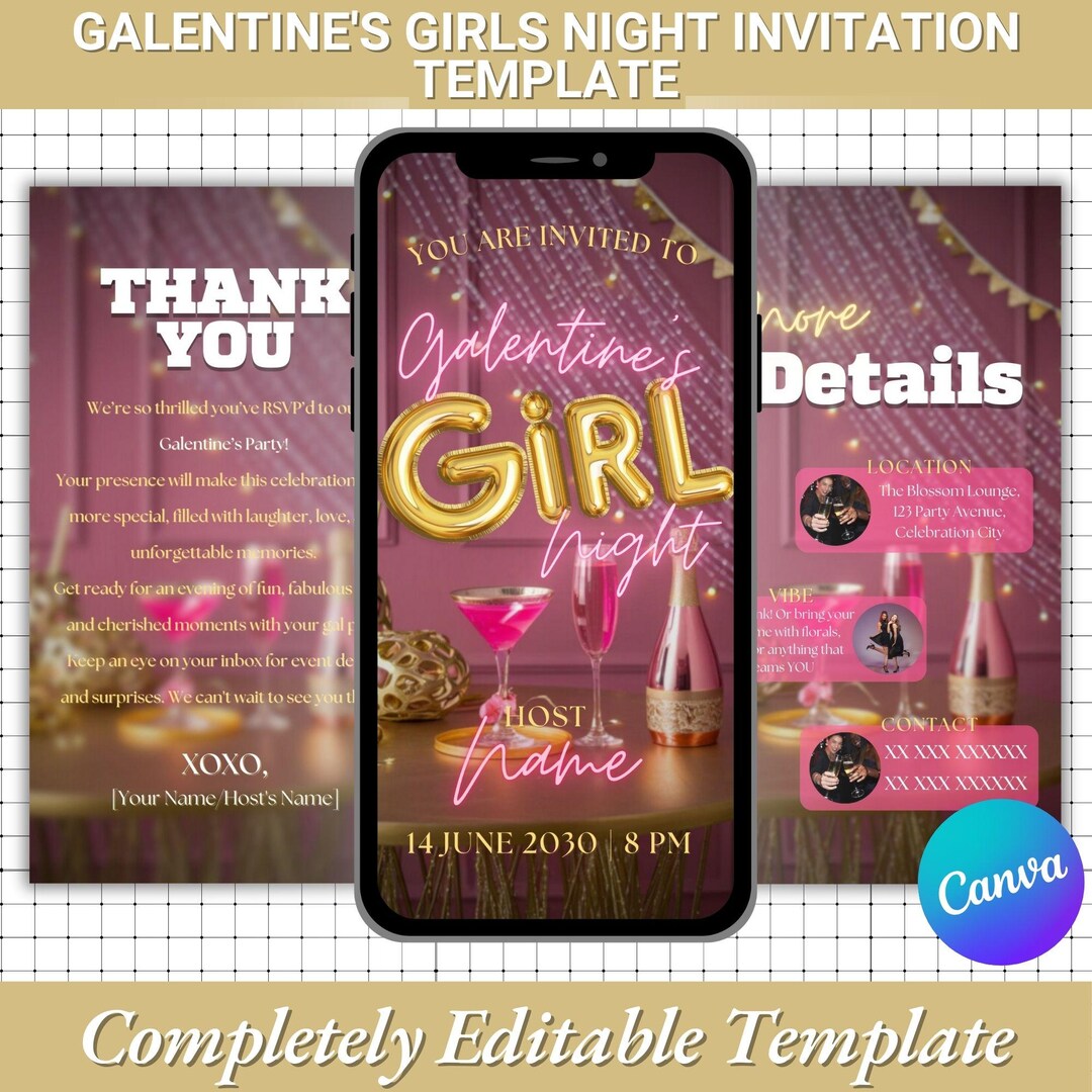 Editable Galentine's Girls Night Invitation: DIY Canva Template - Etsy