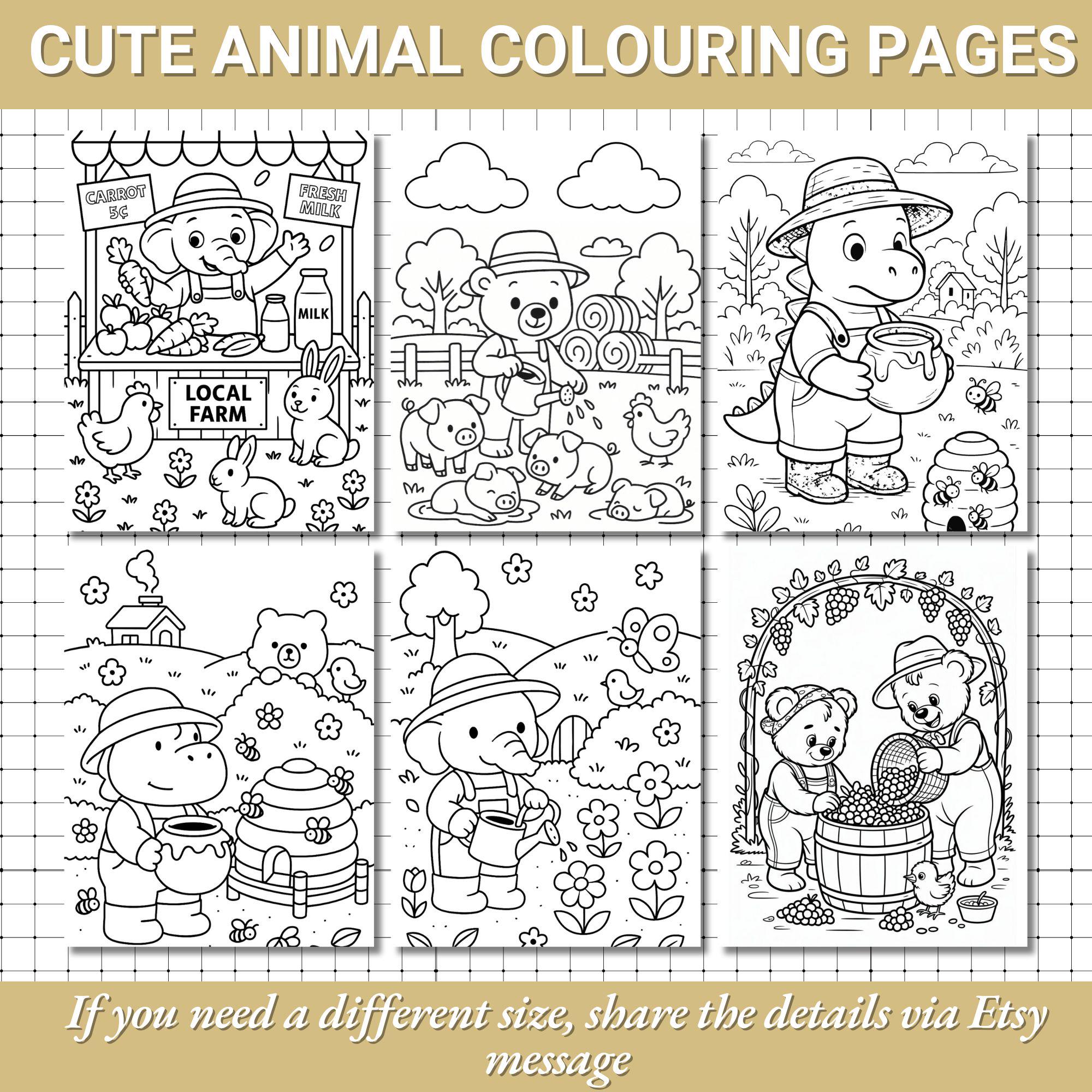 Kawaii Animal Coloring Pages: Kids Printable Activity (canva Template ...