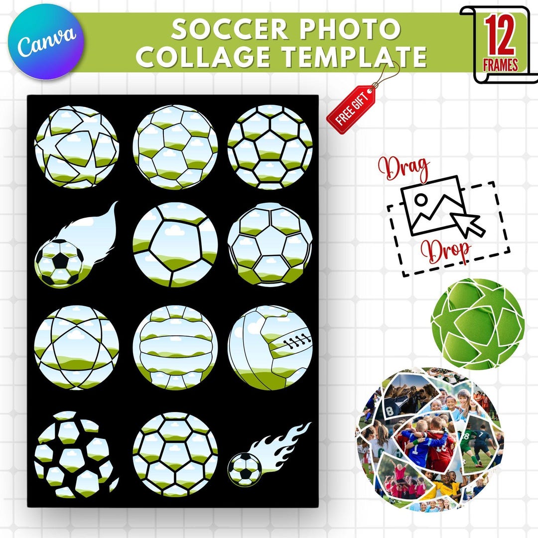 Editable Soccer Ball Photo Collage Canva Template custom Sports Photo ...