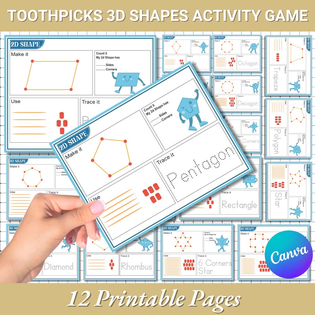 Toothpicks 2D Shapes Activity: Learning Game (printable) - Etsy