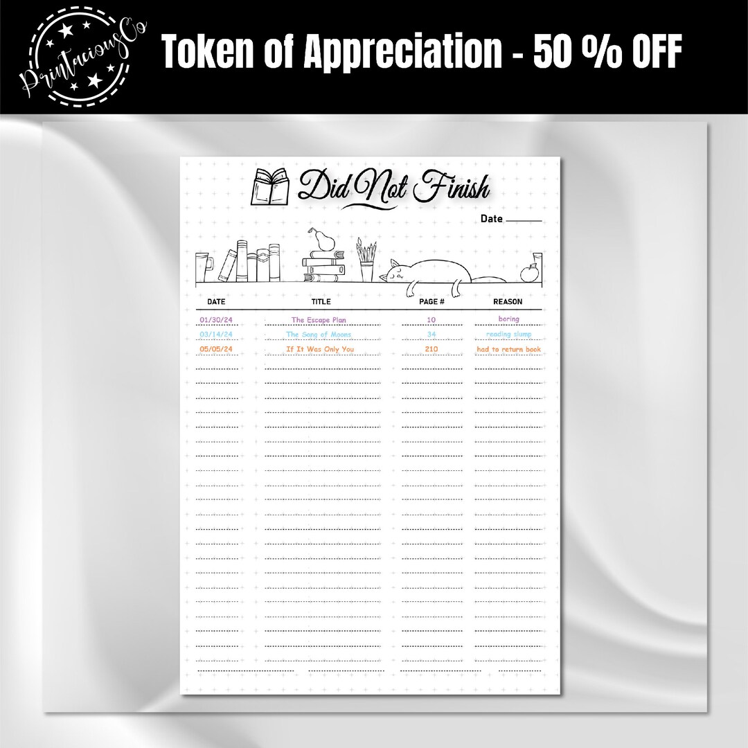 Did Not Finish Reading Tracker A4 Journal Page Printable Tracker Book ...