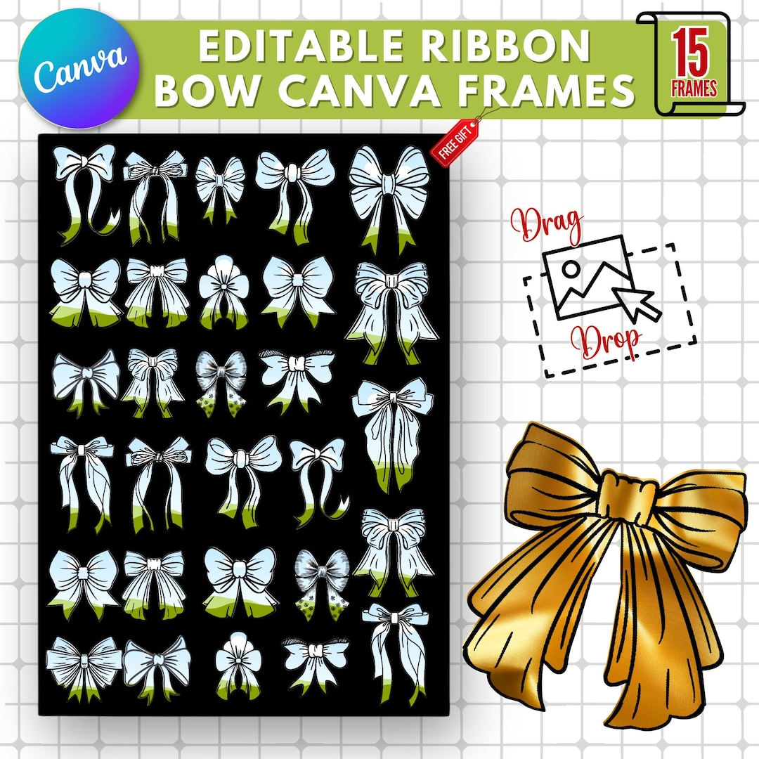 15 Coquette Bow Canva Frame| Bows & Ribbons Template | Bow Collection ...