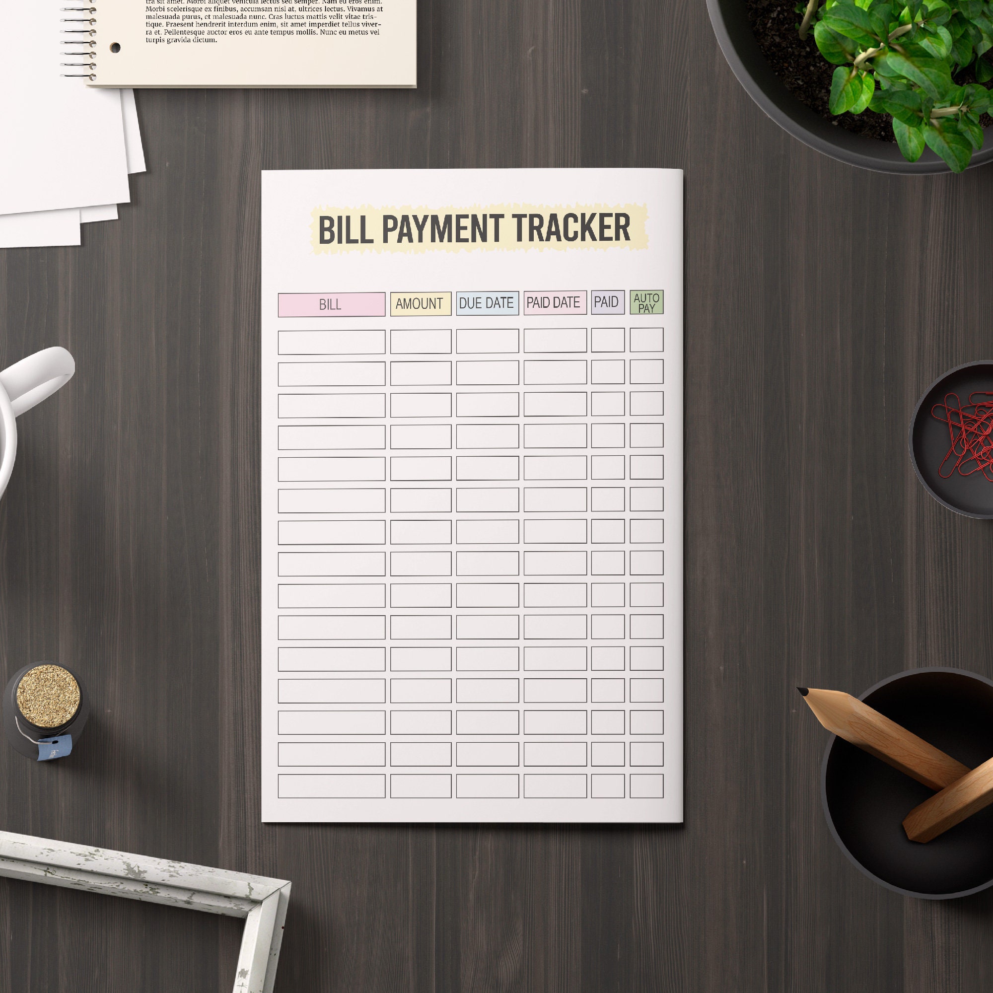 Editable Bill Tracker Bill Tracker Printable Printable Bill Organizer ...