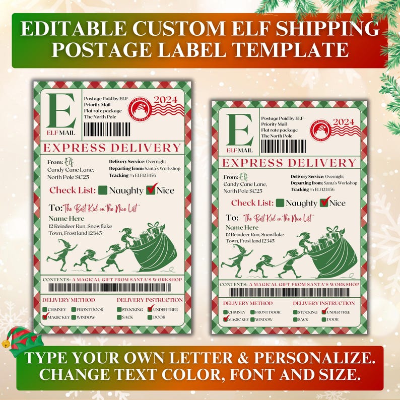 Custom Elf Shipping Label Template: Printable Christmas Arrival (canva ...