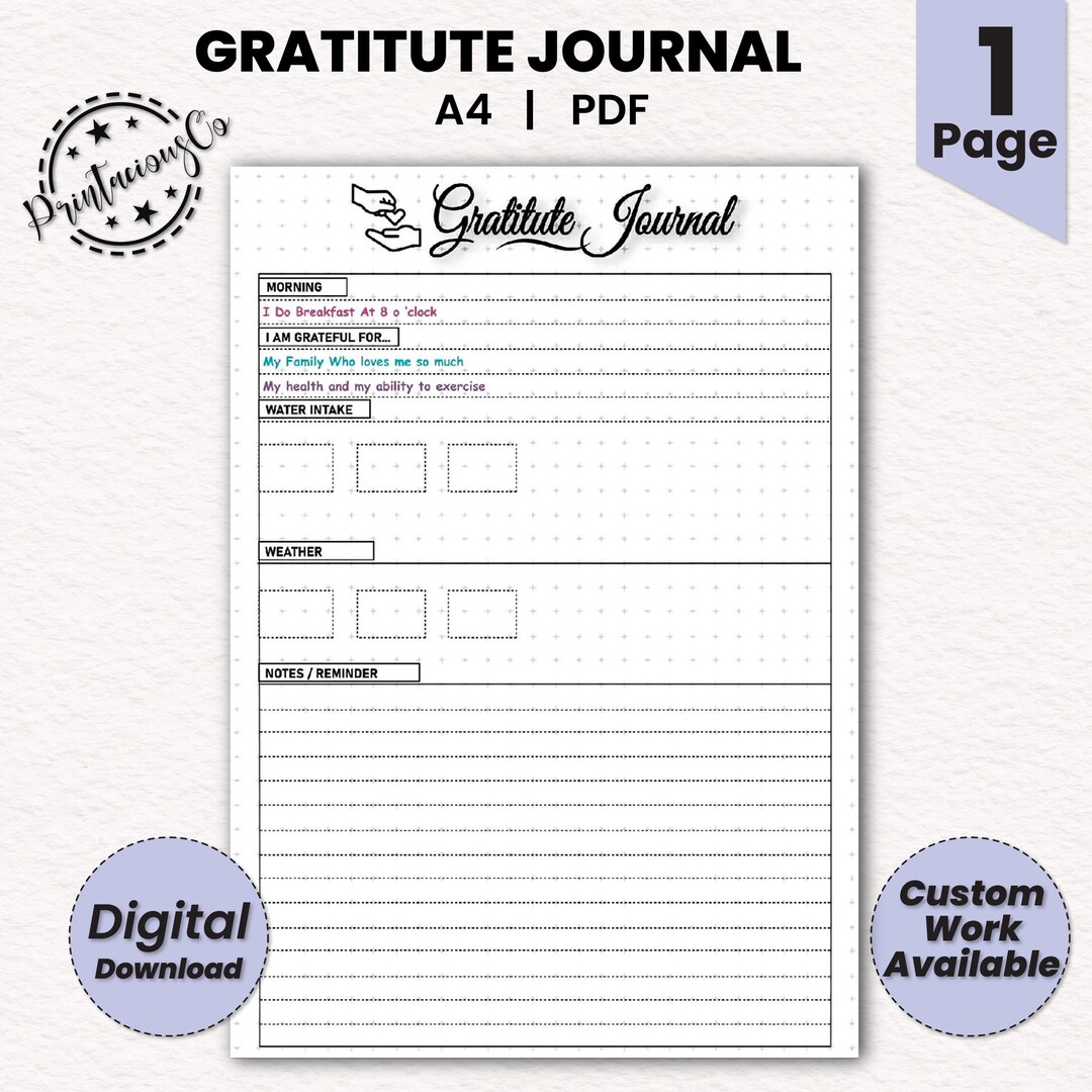 Weekly Gratitude Journal Printable: A4 Wellness Tracker (PDF) - Etsy