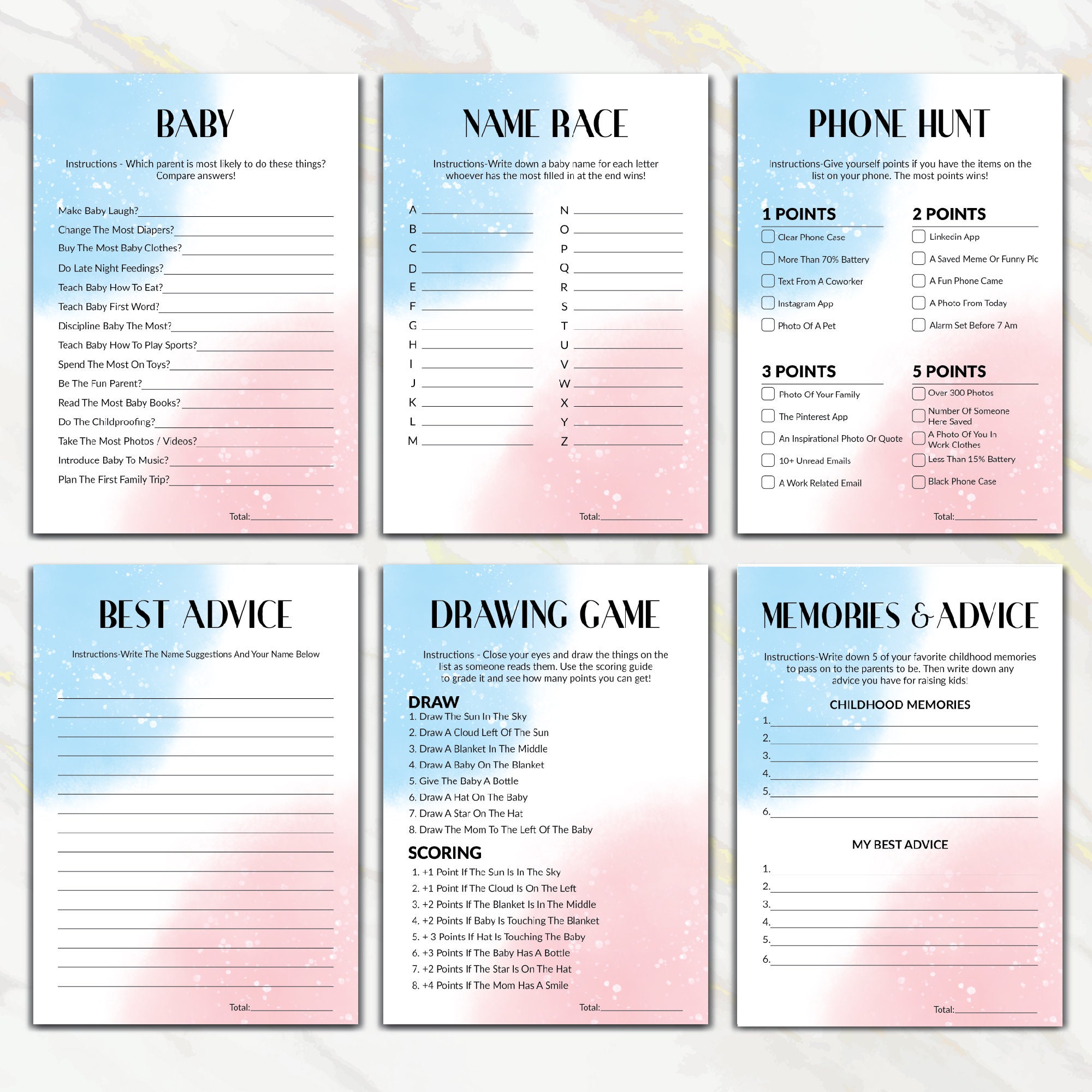 40 Gender Reveal Games Bundle Printable Gender Reveal Party Games Pink ...