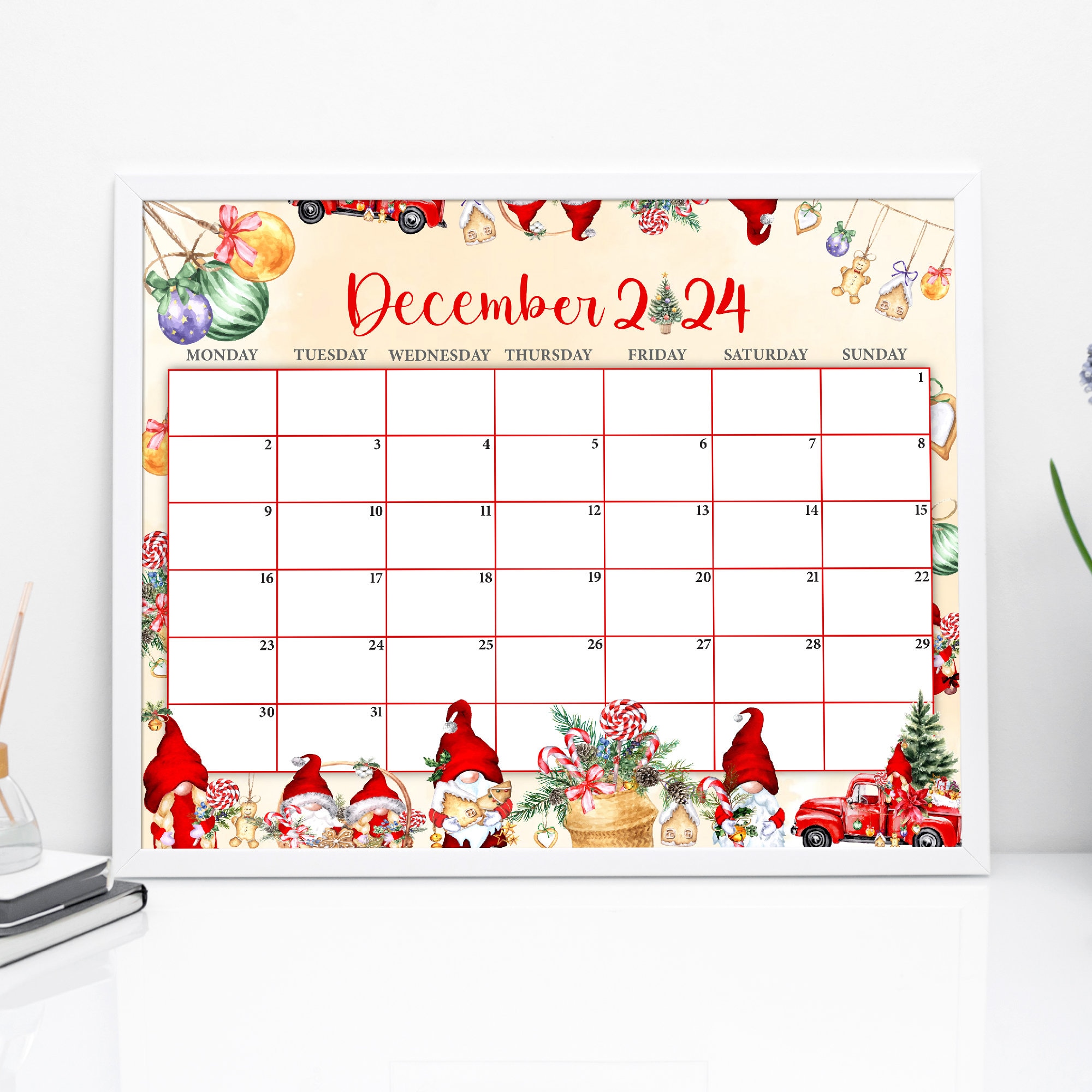 Editable December 2024 Calendar Printable Wall Calendar 2024 Fillable ...
