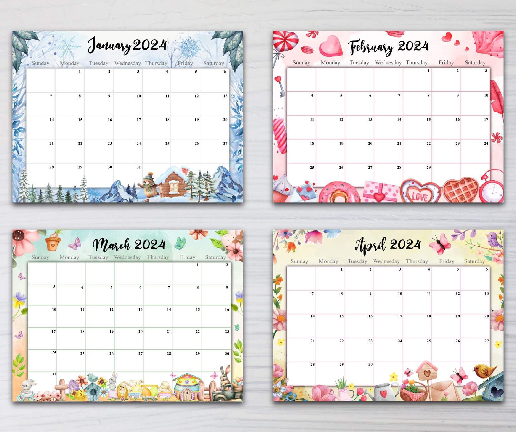 Editable 2024 Wall Calendar Bundle: Monthly Planner (PDF & JPEG) - Etsy