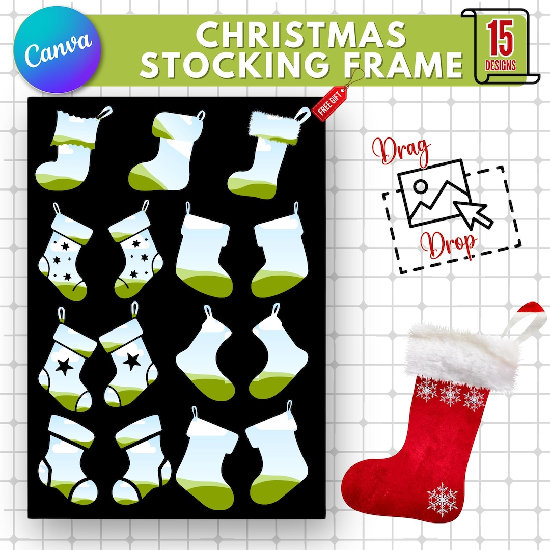 Editable Christmas Stocking Canva Frame Template |custom Winter ...