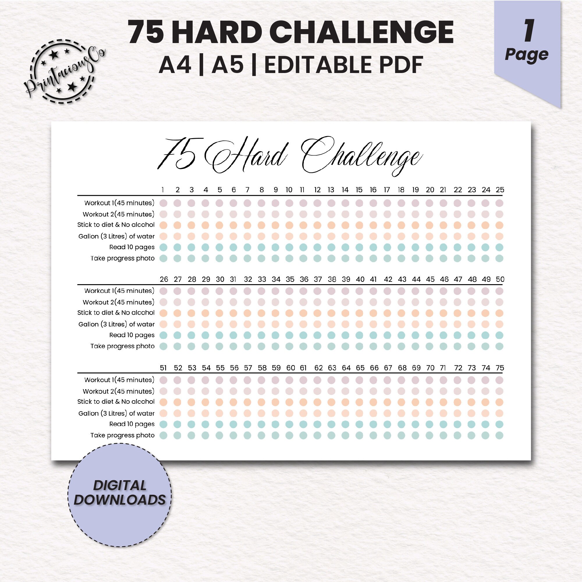 Editable 75 Hard Challenge 75 Hard Tracker 75 Hard Printable 75 Day ...