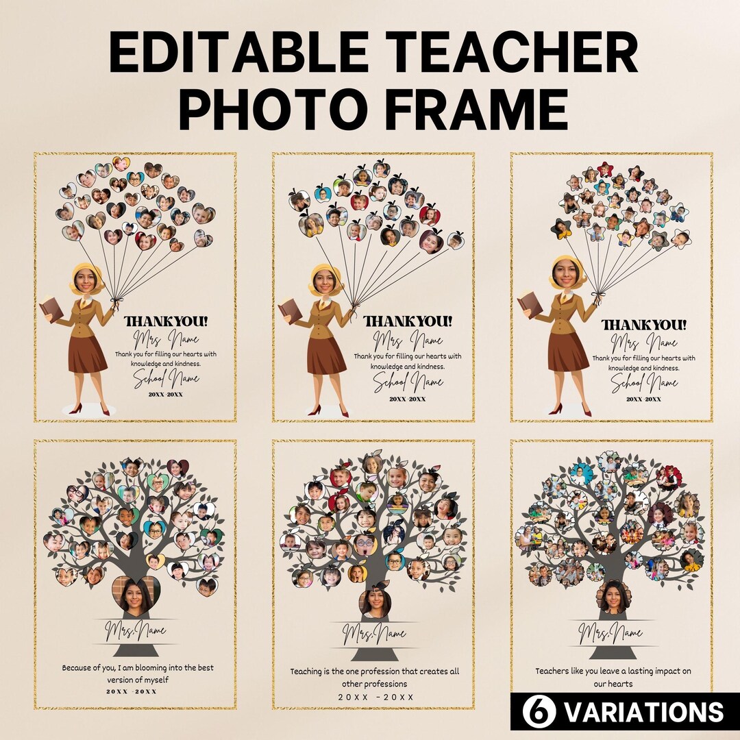 Editable Teacher Photo Frame Template | Personalized Teacher Photo ...