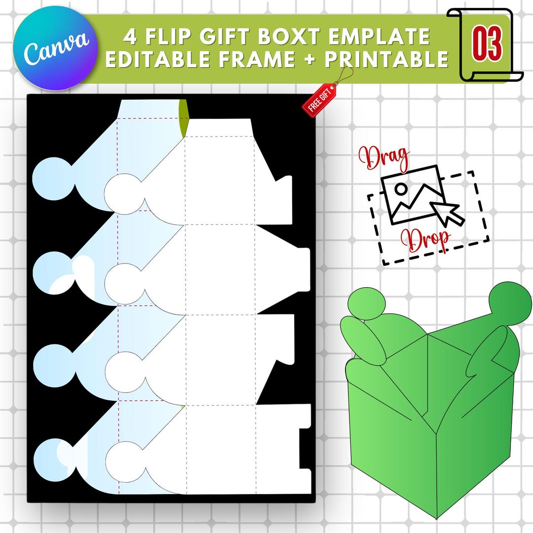 Flip Gift Box Canva Template: DIY Party Box Design (digital Download ...