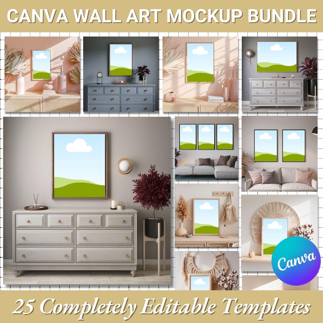Wall Art Mockup Bundle Template |editable + Printable Canva Template ...