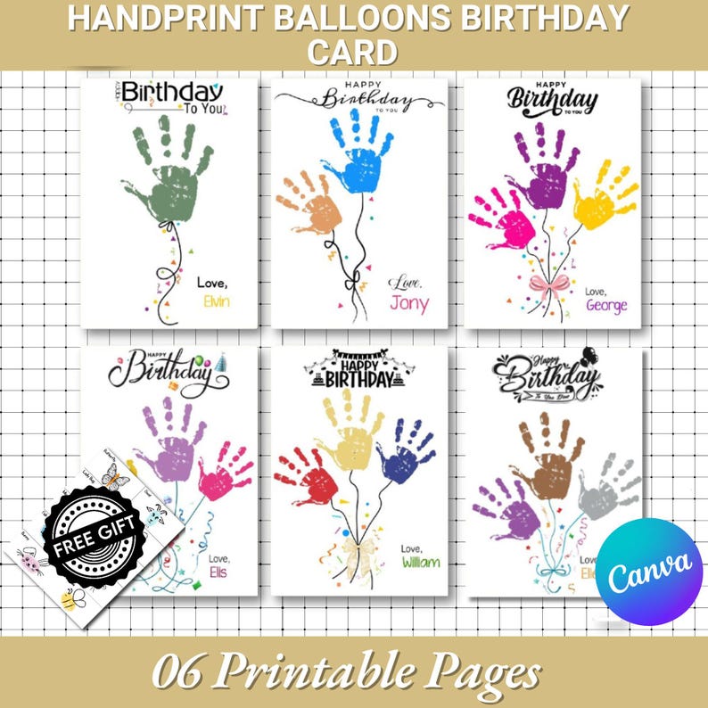 Handprint Balloons Birthday Card: Kids Keepsake Art (PDF) - Etsy