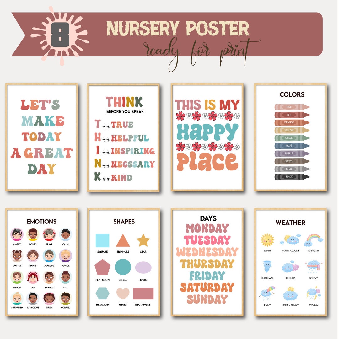Nursery Educational Poster Bundle 8 Homeschool Learning Prints ...