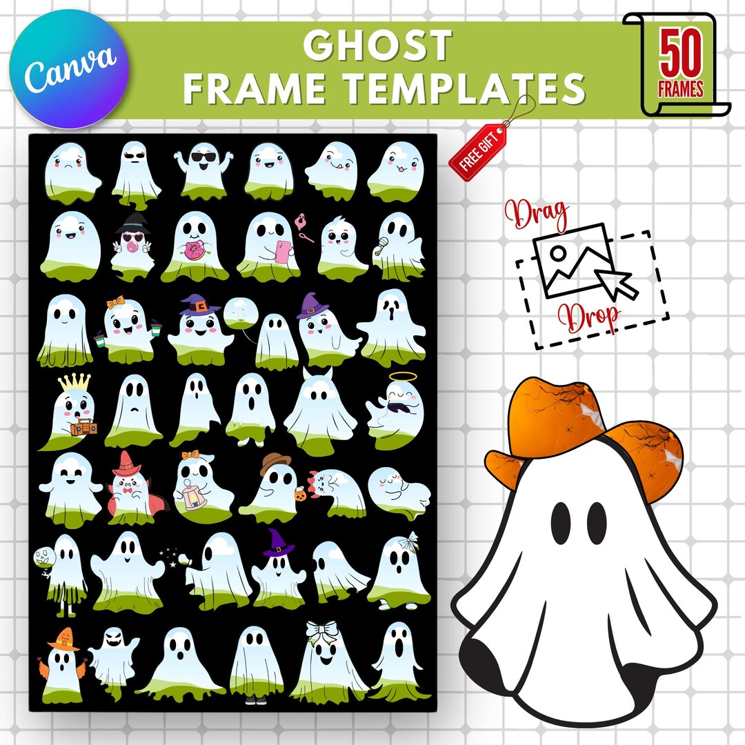 50 Halloween Ghost Canva Frames: Spooky Clipart (editable PNG File) - Etsy
