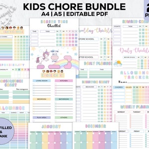 Editable Kids Chore Chart Bundle: Responsibility & Behavior (PDF) - Etsy