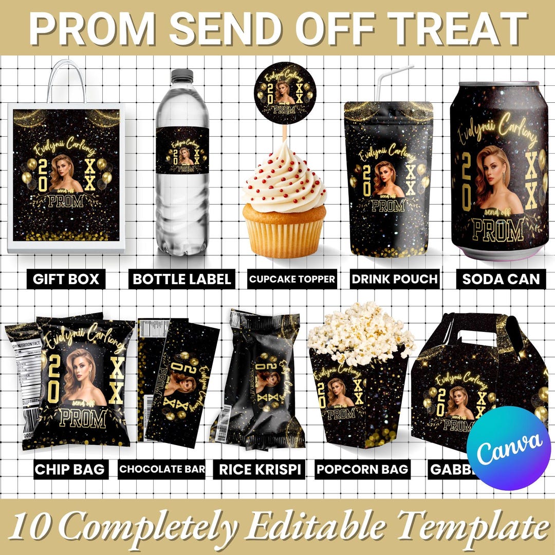 Editable Prom Send off Treat Template: Party Favors Packaging (canva ...