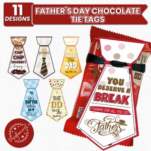 Printable Father's Day Chocolate Tie Tags: DIY Gift (PDF) - Etsy
