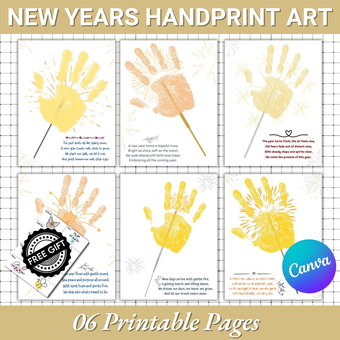 New Years Handprint Art |printable Keepsake Activity |handprint Craft ...