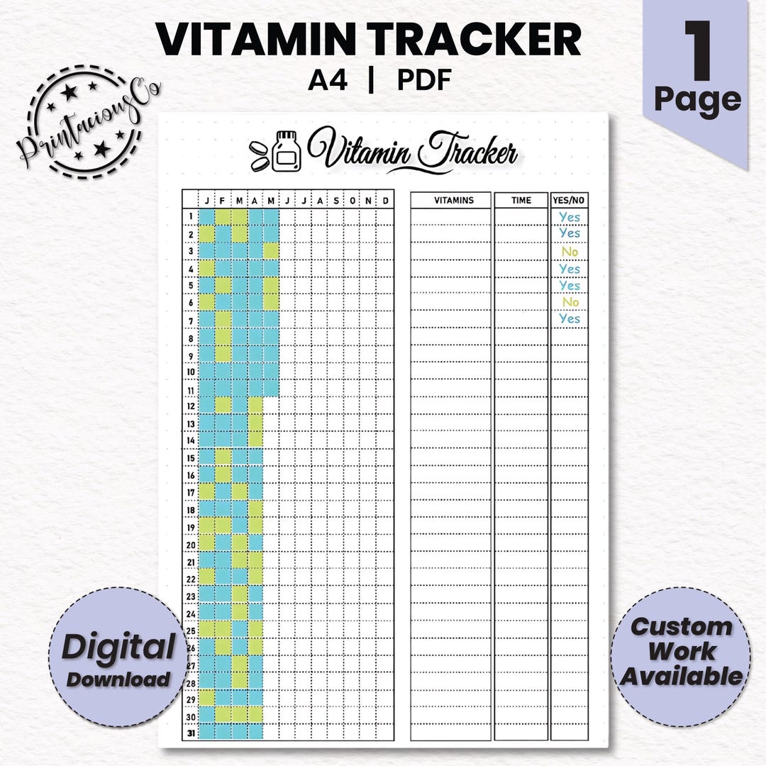 Vitamin Tracker: A4 Printable Health & Pill Log (PDF) - Etsy Canada