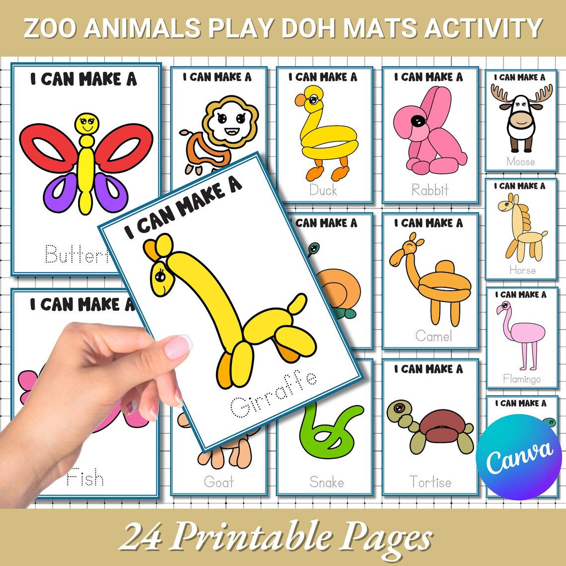 Zoo Animals Play Dough Mats: Fine Motor Skills Activity (PDF) - Etsy