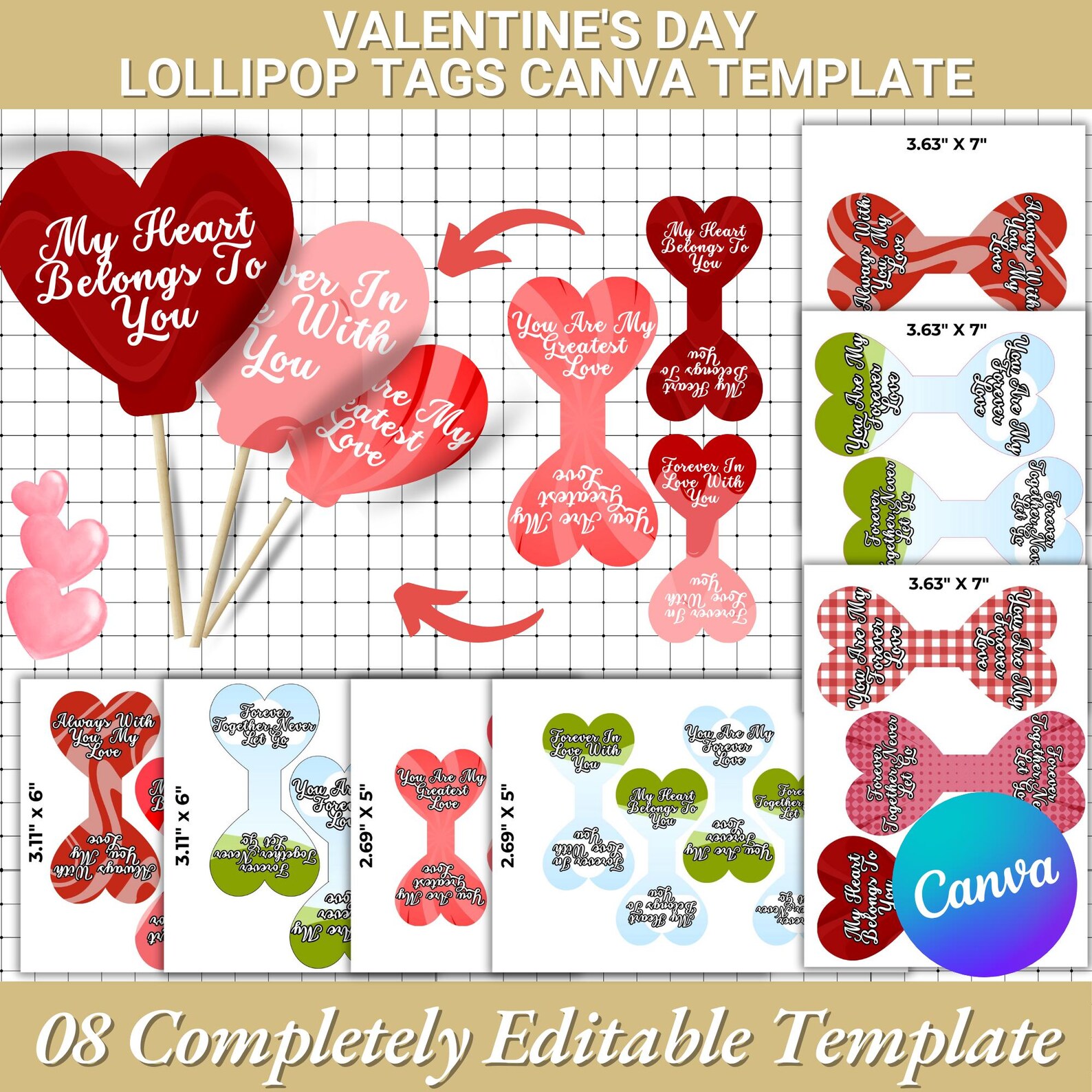 Valentine's Day Lollipop Tags: DIY Canva Template (printable) - Etsy