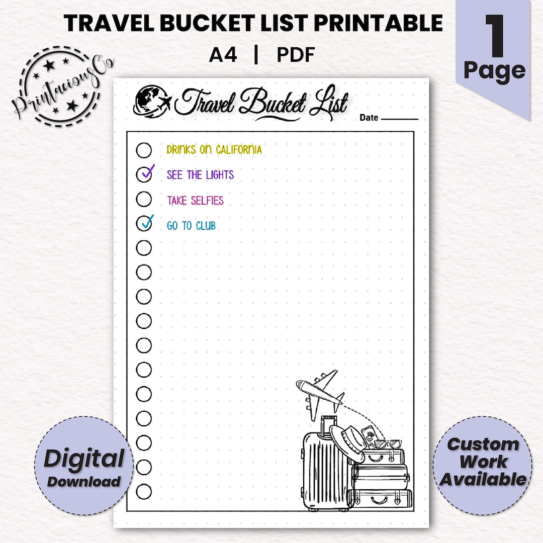Travel Bucket List Printable: Itinerary Planner (PDF) - Etsy