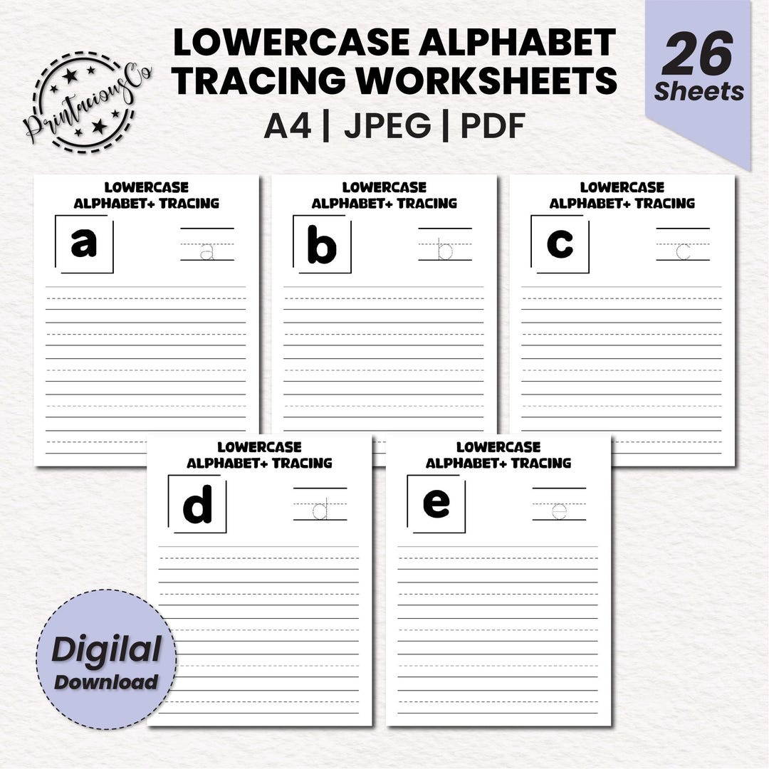 Lowercase Alphabet Tracing Worksheets | Lines Trace Pages Printable ...