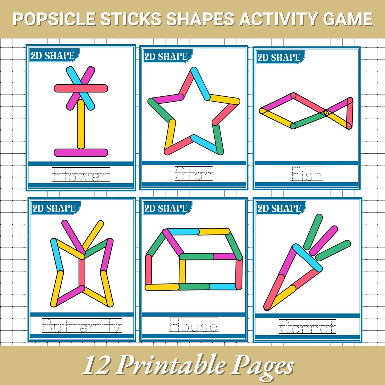 Popsicle Stick Shapes Activity Game: Montessori Printables (digital ...
