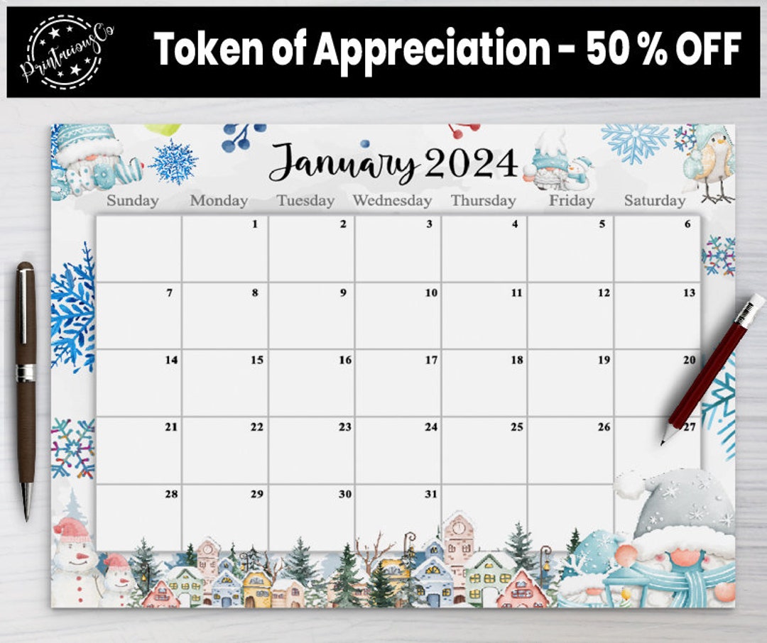 Editable January 2024 Calendar Printable Wall Calendar 2024 Fillable ...
