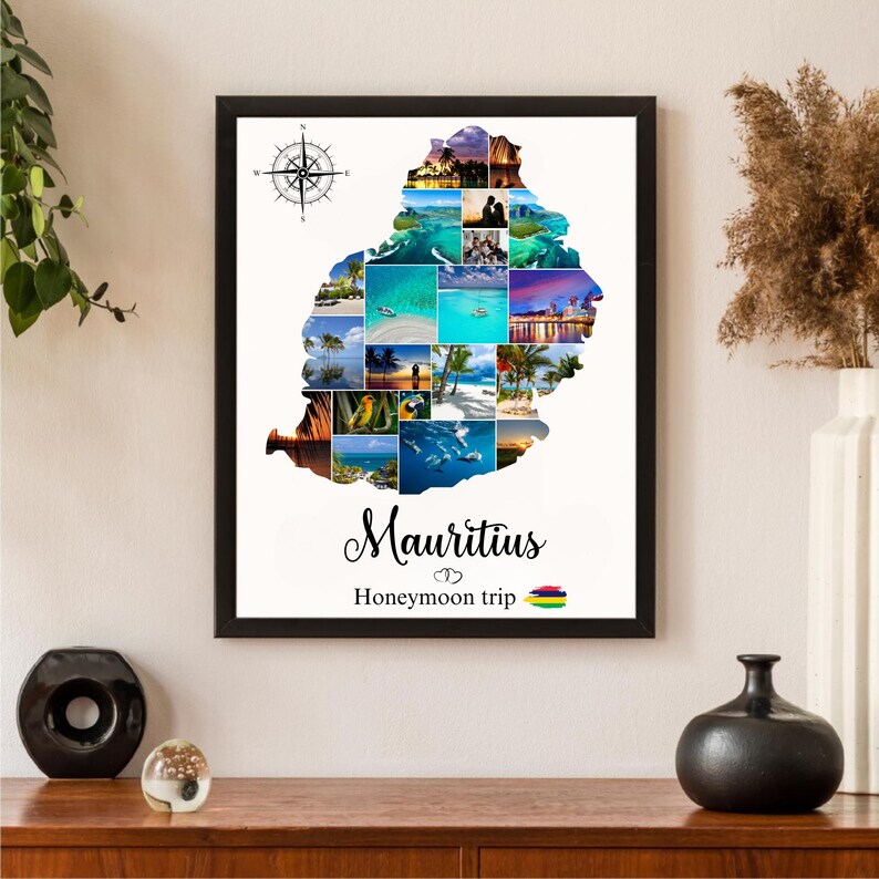 Mauritius Map Photo Collage Template: Vacation Keepsake (canva Editable ...