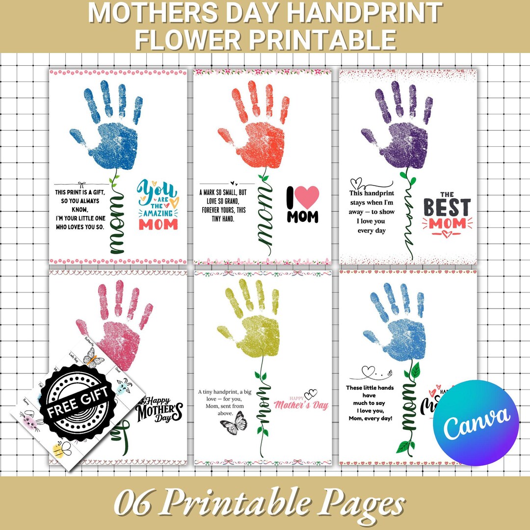 Mothers Day Handprint Flower Template |printable Canva Template |wall ...