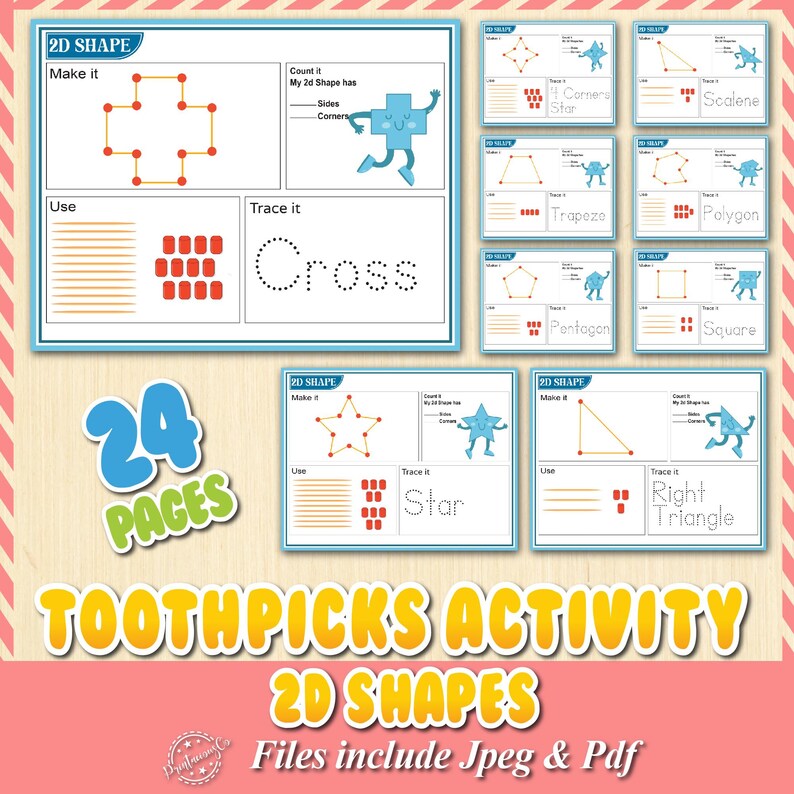 Toothpicks 2D Shapes Activity: Learning Game (printable) - Etsy