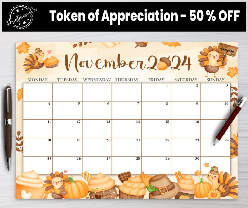 Editable November 2024 Calendar: Printable Monthly Planner (PDF & JPEG ...