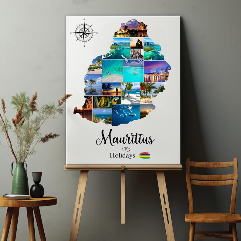 Mauritius Map Photo Collage Template: Vacation Keepsake (canva Editable ...