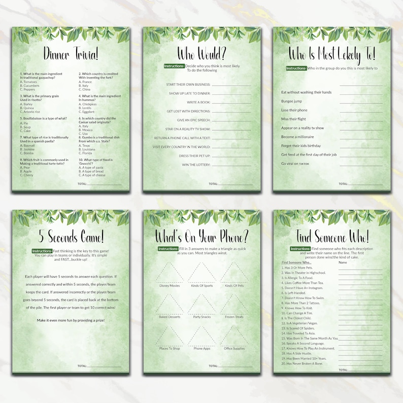 Printable Dinner Party Games: Icebreaker Activities (PDF) - Etsy
