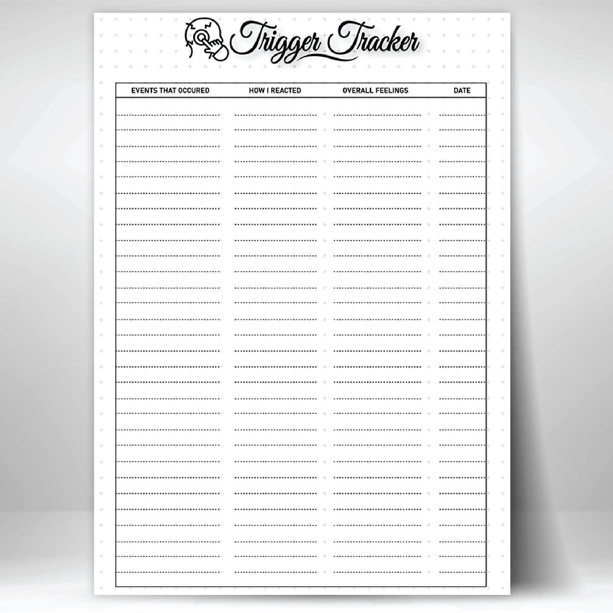 Trigger Tracker A4 Journal Page Printable Tracker Anxiety Tracker ...