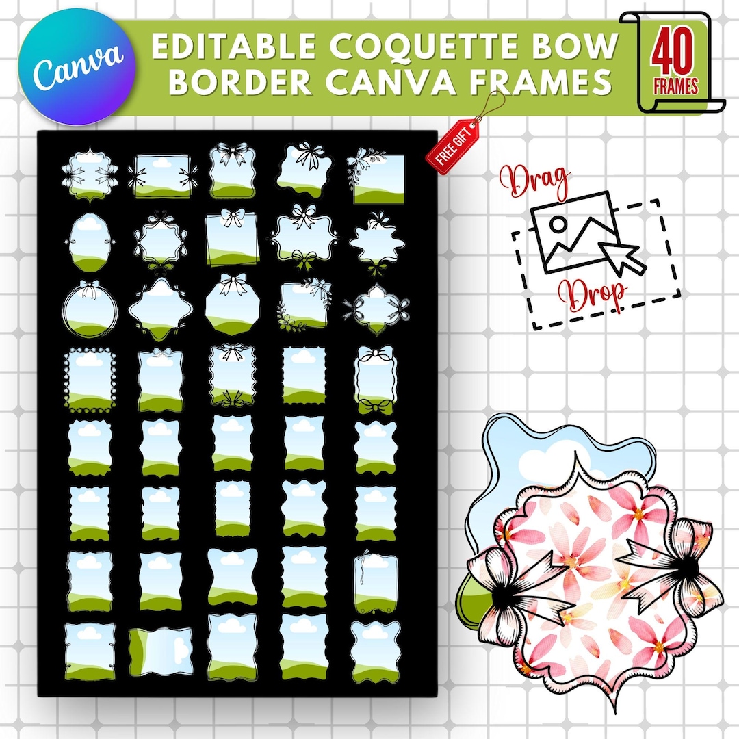 Coquette Bow Border Frames Template: Editable Wave Design (canva ...
