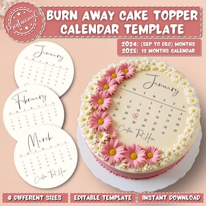 Burn Away Cake Topper Calendar Template: Editable Birthday Cake ...