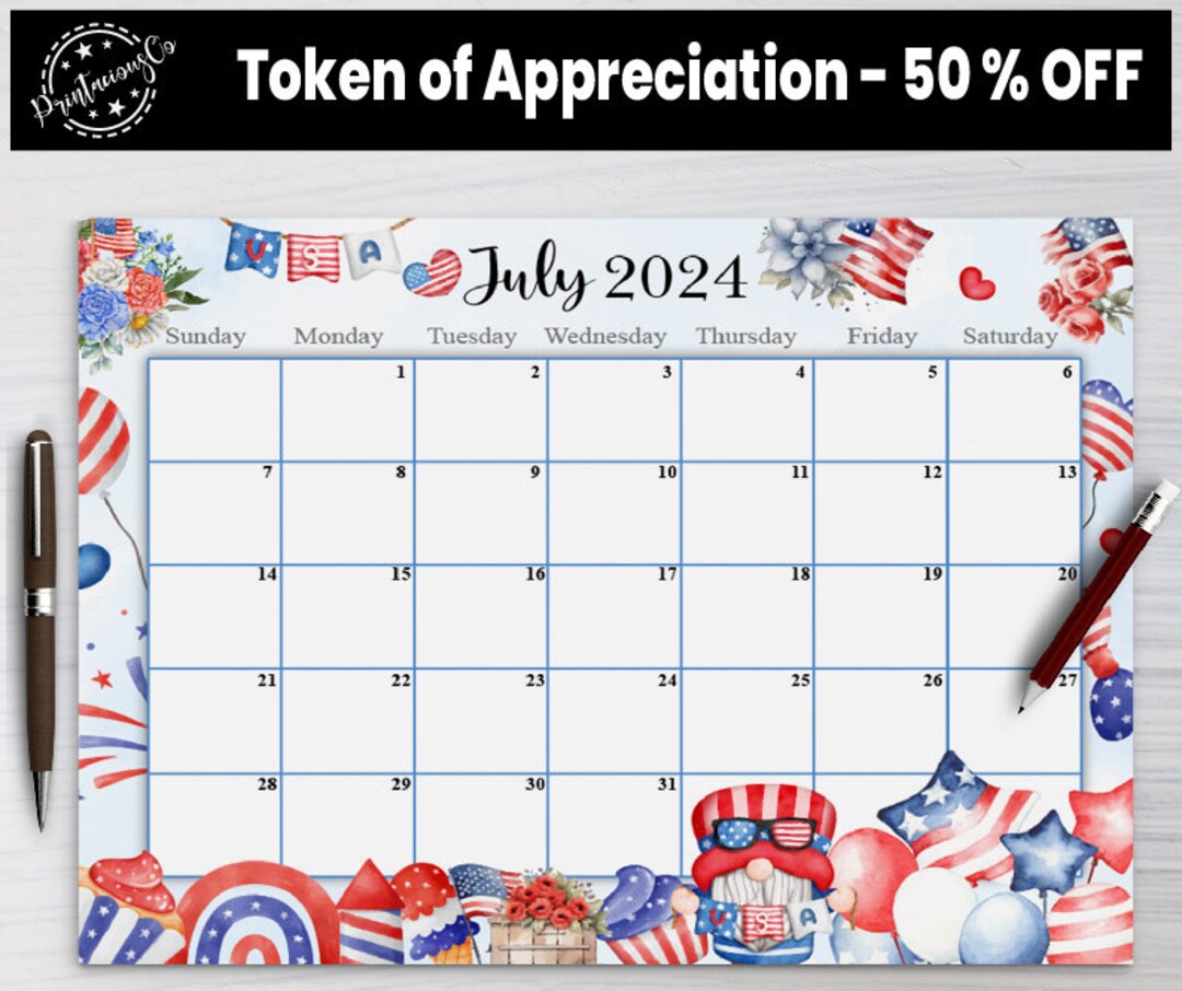 Editable July 2024 Calendar Printable Wall Calendar 2024 Fillable ...