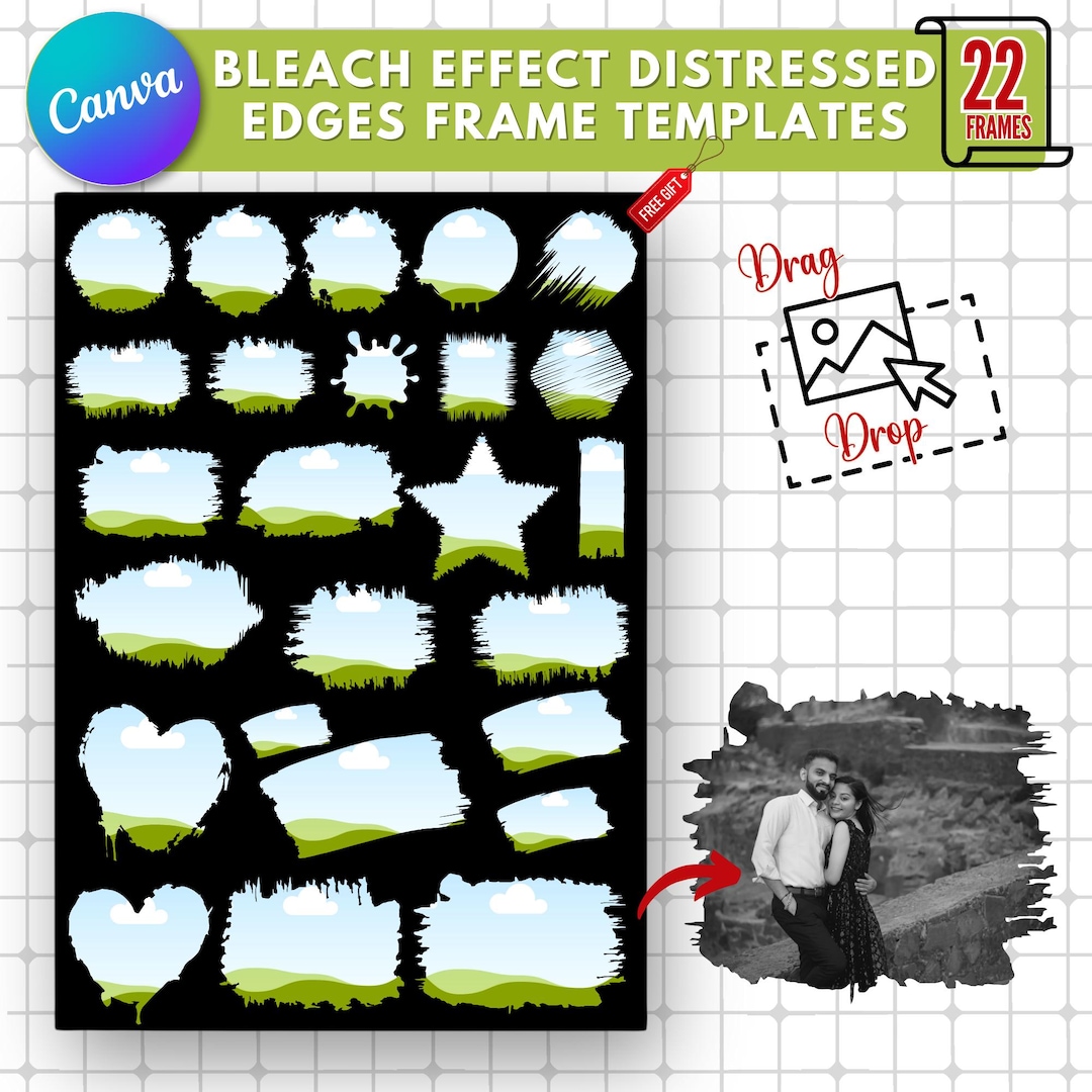 Bleach Effect Distressed Edge Canva Frames Bundle | Photo Collage ...