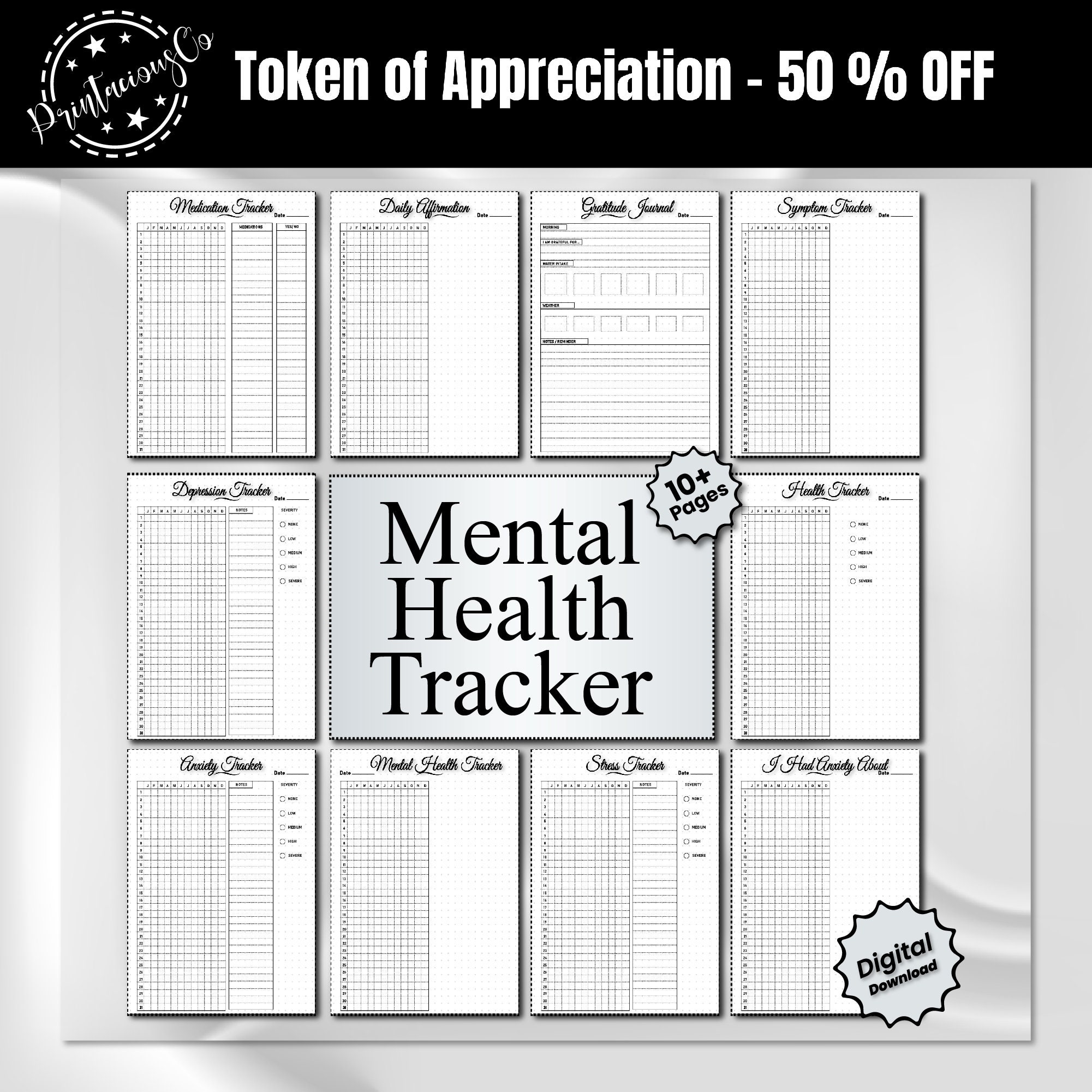 Mental Health Trackers Bundle Printable A4 Journal Pages Value Pack ...