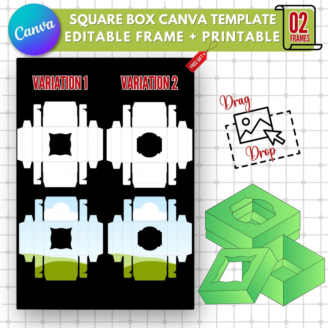 Editable Square Box Canva Template | Custom Packaging Box Template |DIY ...