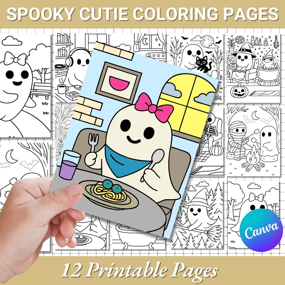 Spooky Cutie Coloring Pages: Halloween Kids Activity (printable Canva ...
