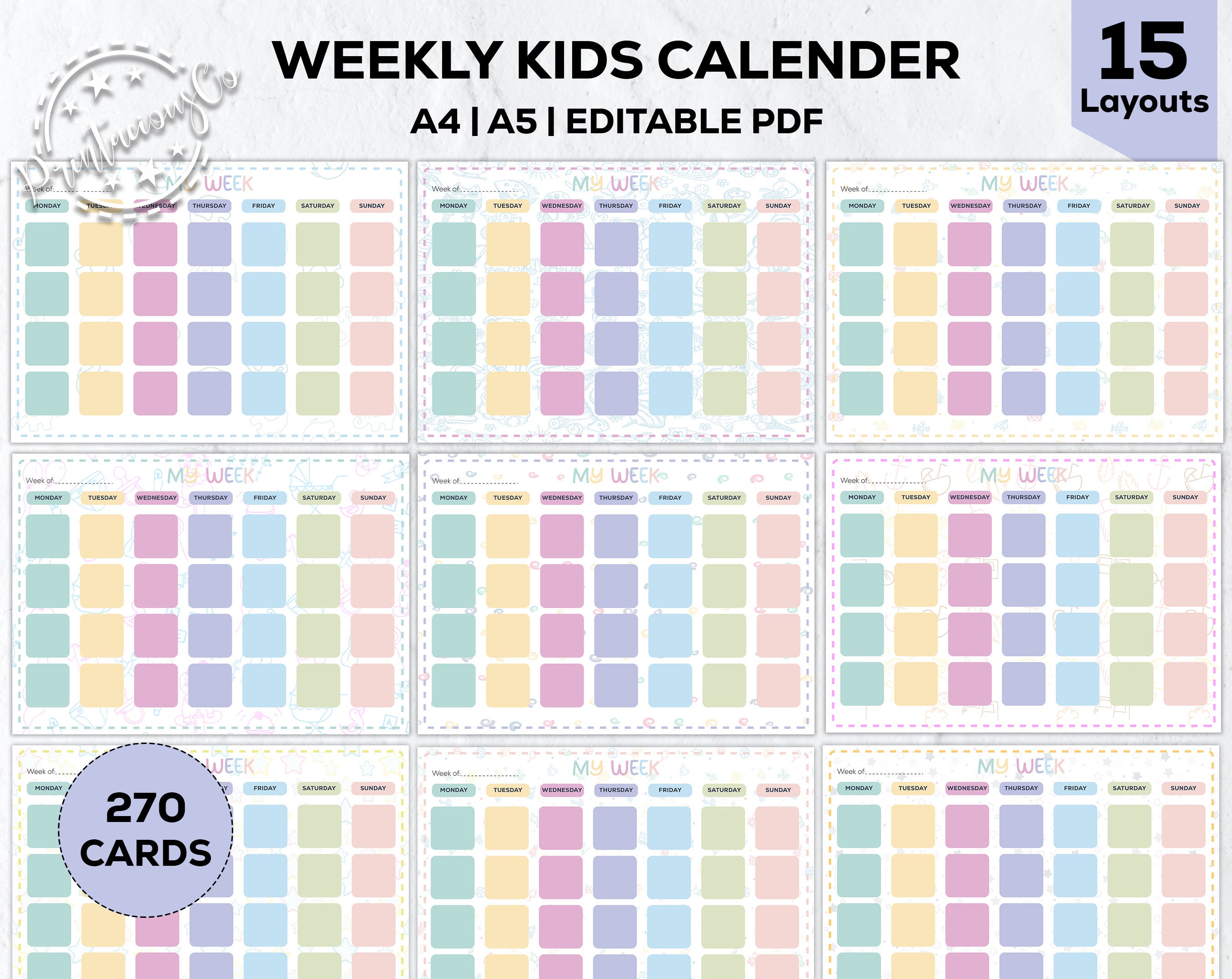 Weekly Kids Calendar Printable Visual Schedule Perpetual - Etsy